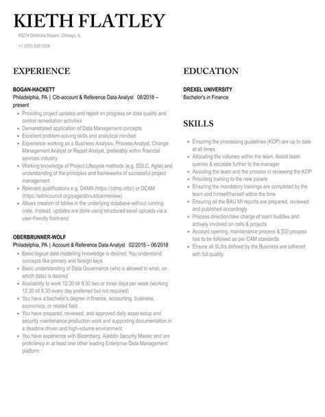 Reference Data Analyst Resume Samples Velvet Jobs