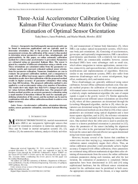 Pdf Three Axial Accelerometer Calibration Using Kalman Filter Covariance Matrix For Online
