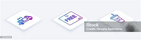 골판지 상자와 등도 측정 라인 배달 트럭 무료 기호와 커피 컵 골판지 상자를 설정합니다 흰색 정사각형 버튼 벡터 3차원 형태에 대한 스톡 벡터 아트 및 기타 이미지 Istock