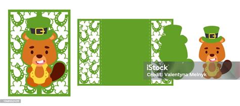 성 패트릭의 날 비버 레이저 절단 초대 장 카드 템플릿 플로터와 실크 스크린 인쇄를 위한 실루엣을 잘라낸 용지 벡터 스톡 일러스트레이션입니다 St Patricks Day