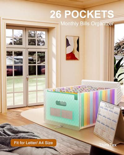 Thinktex Accordian File Organizer 26 Pockets Expanding File Folders Monthly