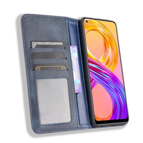 Чехол-книжка Magnetic Buckle Retro на Realme 8 / Realme 8 Pro- синий ...