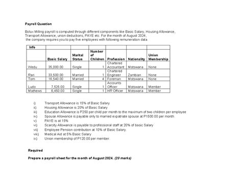 Payroll Question Class Activity 2 Sept 2024 Payroll Question Bolux