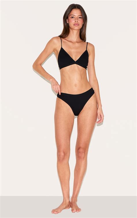 Black Jersey Triangle Bralette Thong Lingerie Set Lingerie