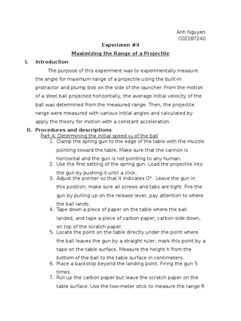 Lab 4 Physics Maximizing The Range Of The Projectile Pdf Gun Angle