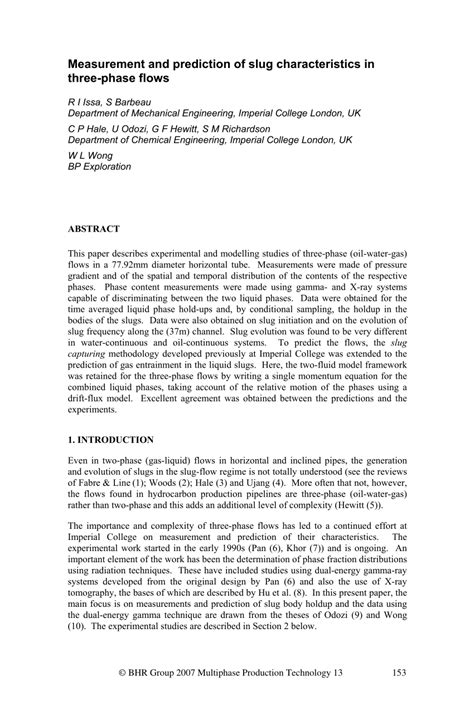 Pdf Measurement And Prediction Of Slug Characteristics In Three Phase