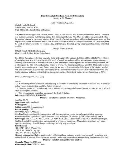 Dimethyl Sulfate Synthesis Pdf