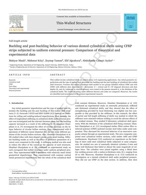 Pdf Buckling And Post Buckling Behavior Of Various Dented Cylindrical Shells Using Cfrp Strips