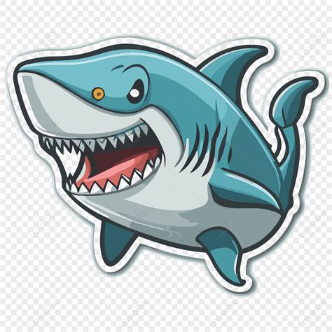 클립 아트를 보여주는 치아와 만화 일러스트 상어 스티커 벡터상표 Png 일러스트 무료 다운로드 Lovepik
