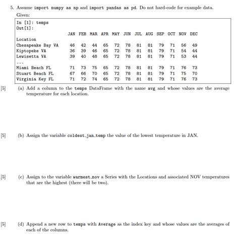 5 Assume Import Numpy As Np And Import Pandas As Pd Chegg