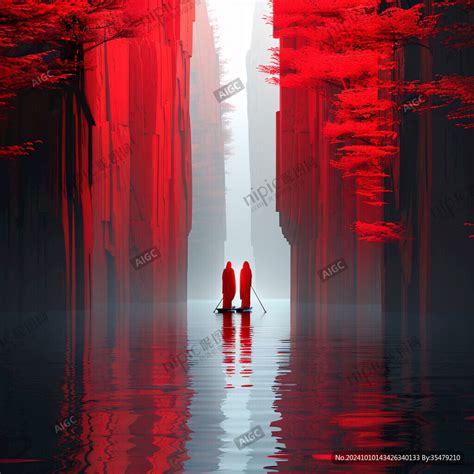 Ai创作图水上红衫林 红色意境地产 红衣行者 红色加拿大景点艺术 红色山脉小船红色中国 红色光之影图片素材 红色的湖水 底特律意境底特律红色 红色的湖面 意境红色地产广告 超现实主义图片 红色