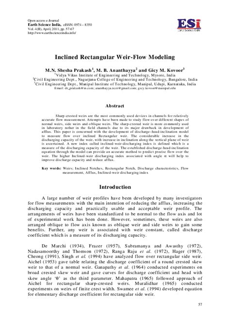 pdf inclined rectangular weir flow modeling