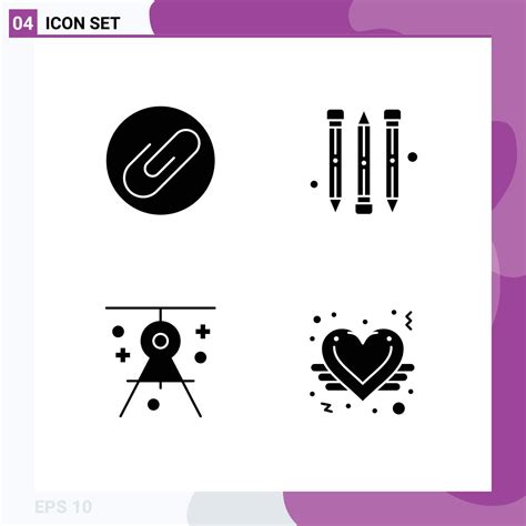 Editable Vector Line Pack Of Simple Solid Glyphs Of Attach Drawing Pencil Compass Heart Editable