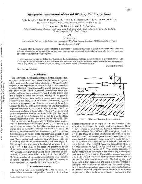 Pdf Mirage Effect Measurement Of Thermal Diffusivity Part I Experiment