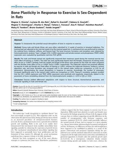 PDF Bone Plasticity In Response To Exercise Is Sex Dependent In Rats