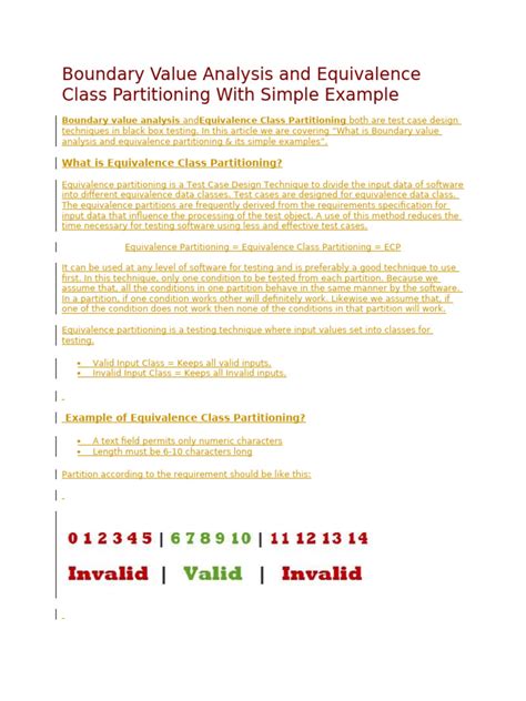 Boundary Value Analysis And Equivalence Class Partitioning With Simple