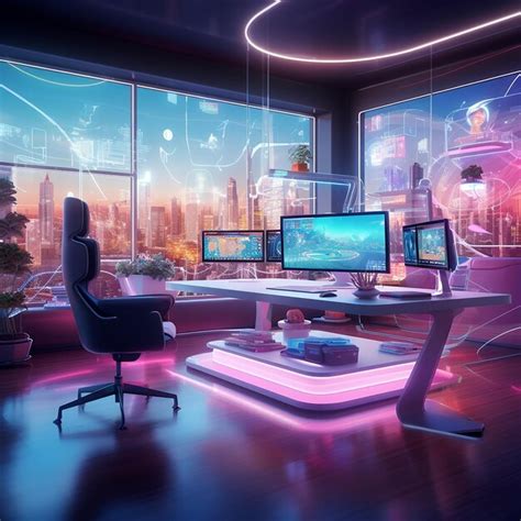 Futuristic Workspace Immersive 3d Holographic Tech Environments With