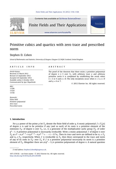 Pdf Primitive Cubics And Quartics With Zero Trace And Prescribed Norm