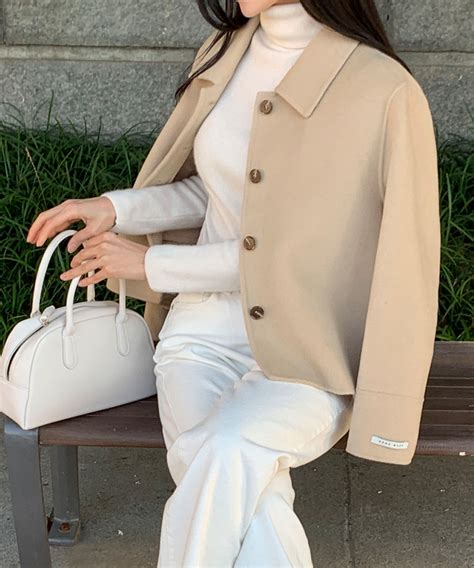 4color 울 90 여자 여성 핸드메이드 숏 코트 하프 겨울 카멜 키작녀 반코트 블랙