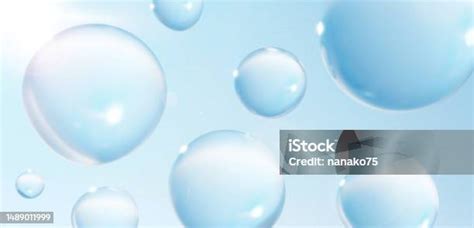 3d Illustration푸른 하늘에 여러 개의 둥근 물방울이 떨어진다 햇빛이 있는 배경 렌즈 플레어 사용 가능 기포에 대한 스톡 사진 및 기타 이미지 Istock