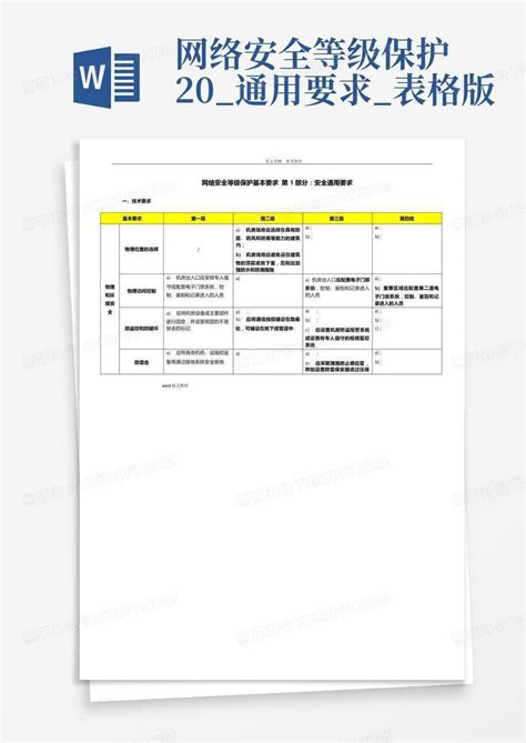 网络安全等级保护2 0 通用要求 表格版word模板下载 编号ljjkgmbw 熊猫办公