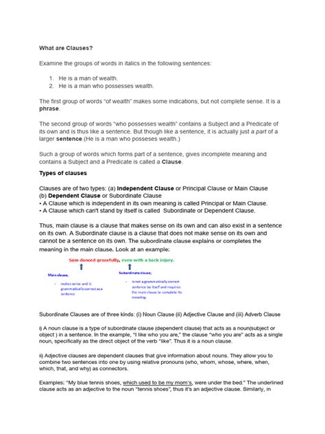 Clauses Notes And Exercises Pdf Clause Subject Grammar
