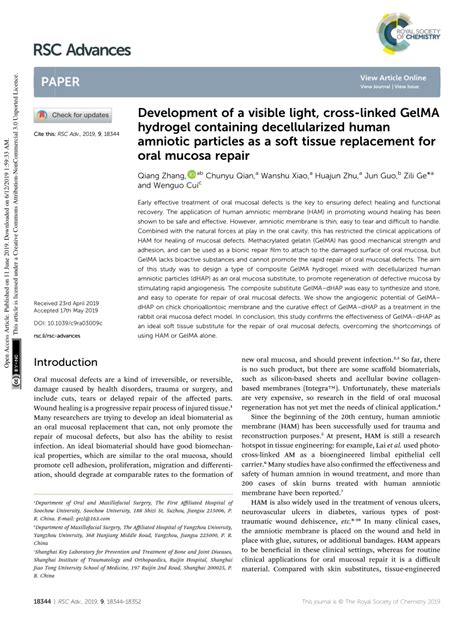 Pdf Development Of A Visible Light Cross Linked Gelma Hydrogel