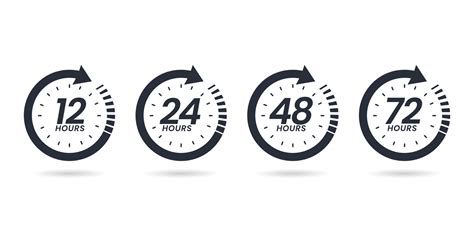 12 24 48 and 72 hours clock sign icons service opening hours work time or delivery service