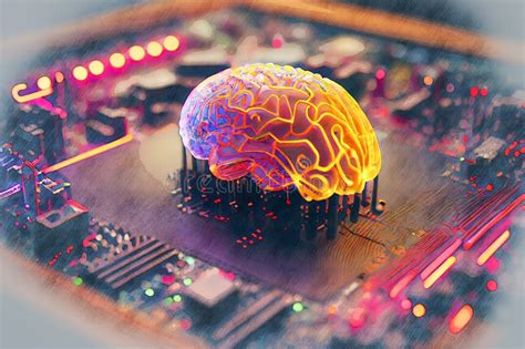 Concept Of Artificial Intelligence Human Brain Connected To Electronic Microcircuit 3d