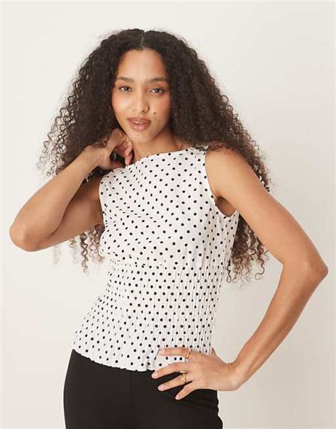 Glamorous Shirred Ruffle Top In Polka Dot Asos