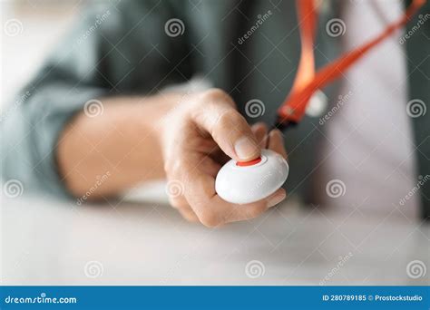 Unrecognizable Senior Man Pushing Panic Button On Emergency Equipment Stock Image Image Of