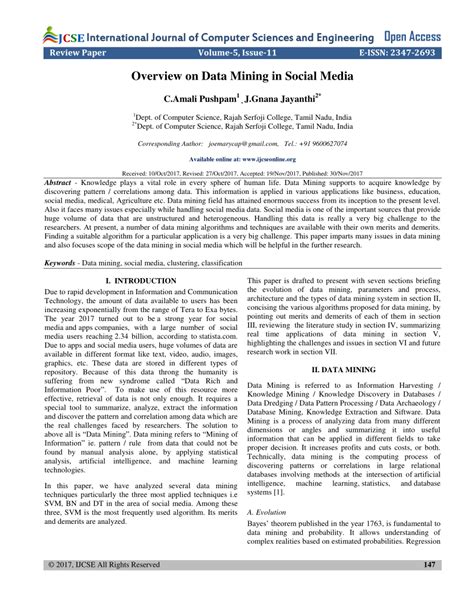 Pdf Over View On Data Mining In Social Media
