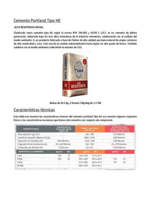 Cemento Portland Tipo He Alta Resistencia Inicial Pdf