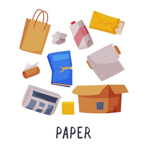 종이 폐기물 분류 쓰레기 분리 색 배경의 쓰레기 터 일러스트레이션 프리미엄 벡터