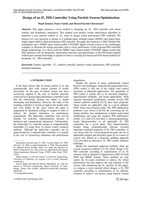 Pdf Design Of An H Infinity Pid Controller Using Particle Swarm Optimization