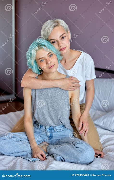 Attractive Lesbian Couple Lgbt Happy Young Cute Homosexual Women At