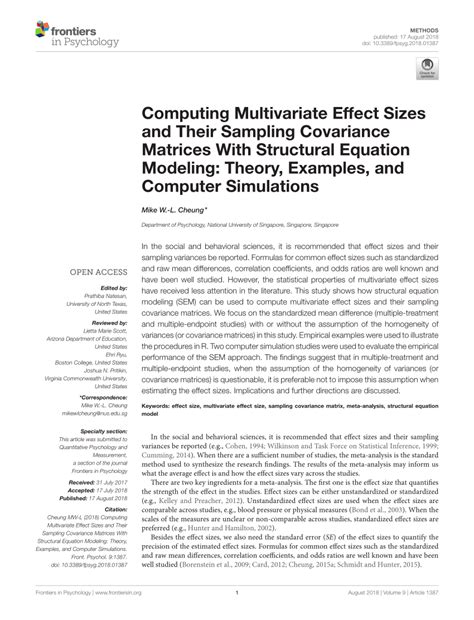 Pdf Computing Multivariate Effect Sizes And Their Sampling Covariance