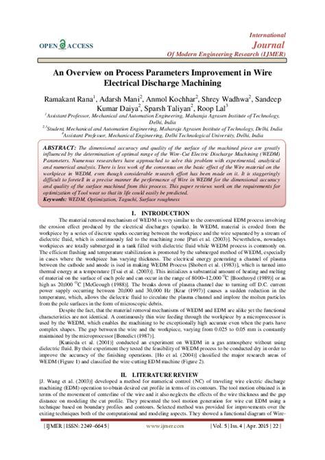 Pdf An Overview On Process Parameters Improvement In Wire Electrical Discharge Machining