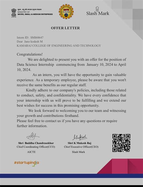 Jano Kodesh On Linkedin Intern Offerletter