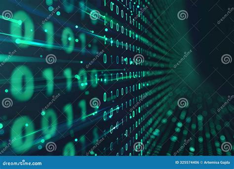 Generative Ai Illustration Digital Data Streams Flow Into Each Other Green Binary Code Series