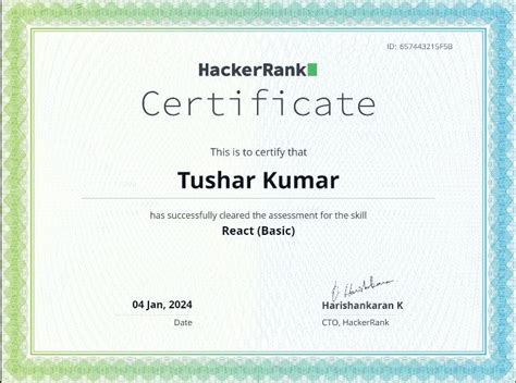 Graduated From Hackerrank With React Developer Certificate Tushar Kumar Posted On The Topic