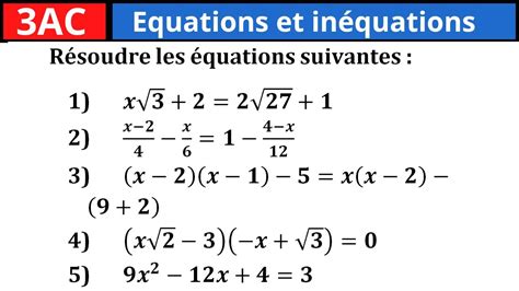 Maths Biof Equations Et Inéquations 3ème Année Collège Exercices