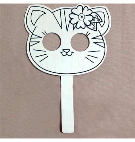 나무 손잡이 가면 만들기 고양이 10개묶음 미술수업교구 재료세트 가면만들기 나만의가면만들기 티몬