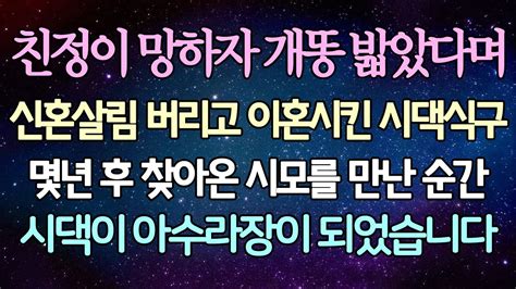 반전 사이다 사연 친정이 망하자 개똥 밟았다며 신혼살림 버리고 이혼시킨 시댁식구 몇년 후 찾아온 시모를 만난 순간 시댁이