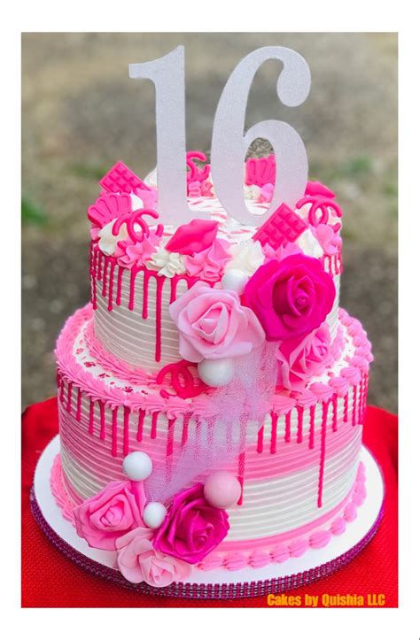 Sweet 16 Cake With Pink And White Frosting