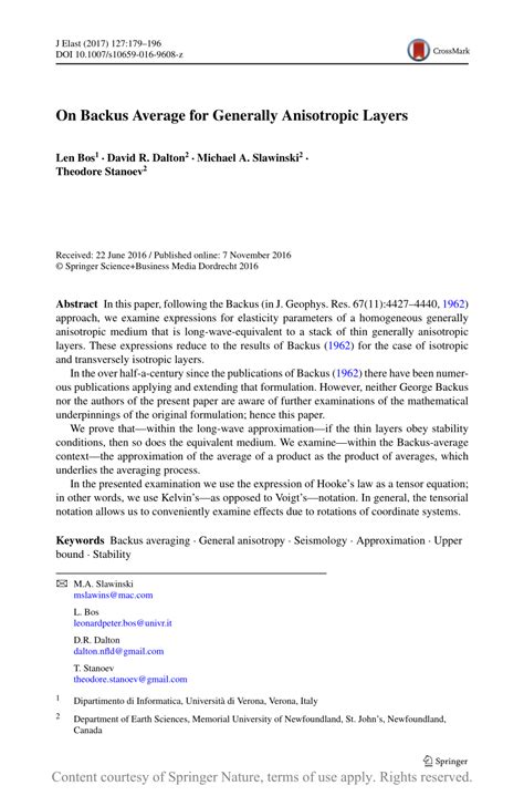 On Backus Average For Generally Anisotropic Layers Request Pdf