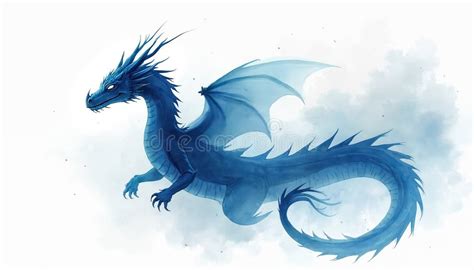 Illustration Blue Dragon Flying In Sky With Clouds Dragon Has Wings