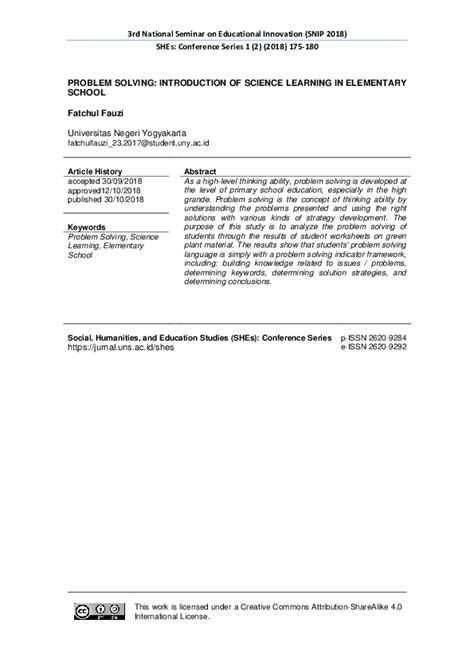 Pdf Problem Solving Introduction Of Science Learning In Elementary School