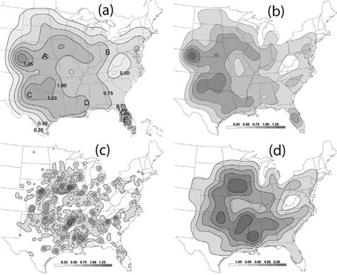 A Comparison Of A Tornado Frequency Maps Created By Brooks Et Al Download Scientific Diagram
