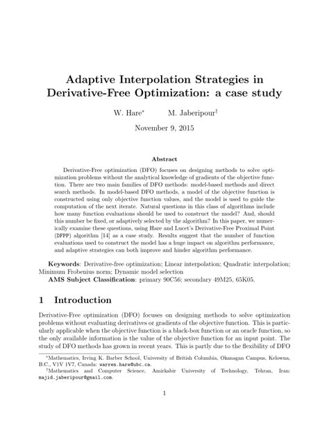 Pdf Adaptive Interpolation Strategies In Derivative Free Optimization